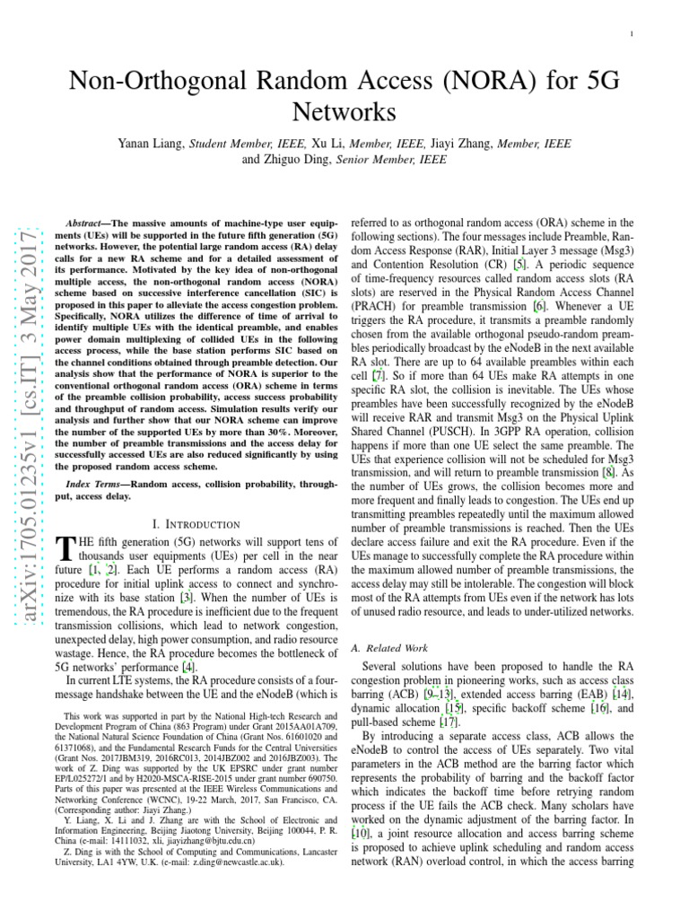Non-Orthogonal Random Access (NORA) For 5G Networks | PDF | Network ...