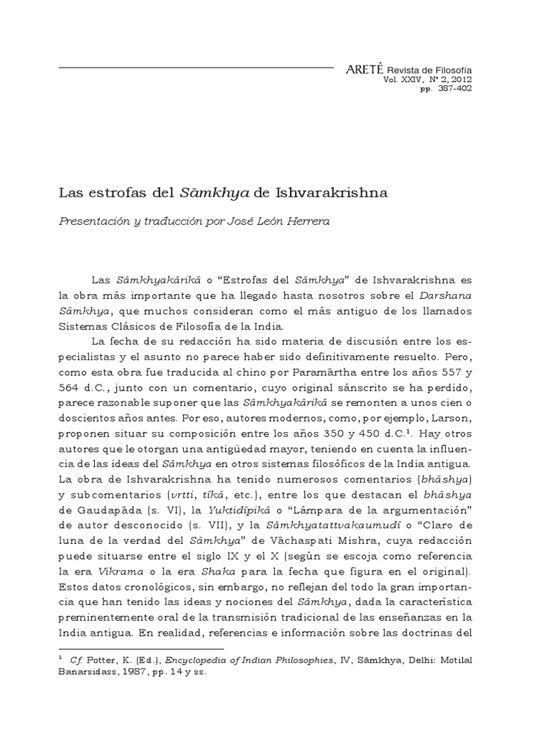 Samkhyakarika (Espñ) | PDF | Visión del mundo | Existencia