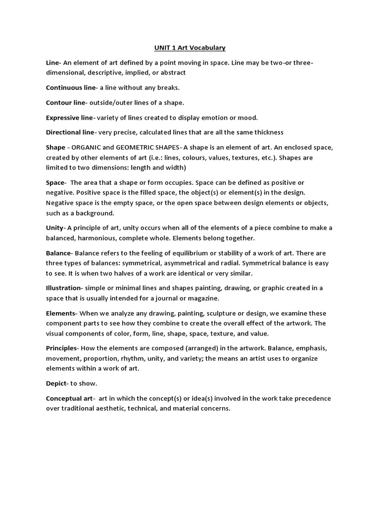 Unit 1 Art Vocabulary | PDF