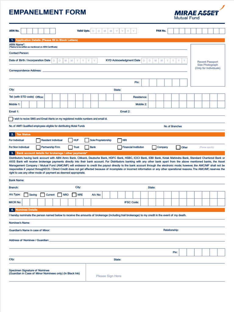 Empanelment Form New Mirae Asset | PDF | Money Laundering | Taxes