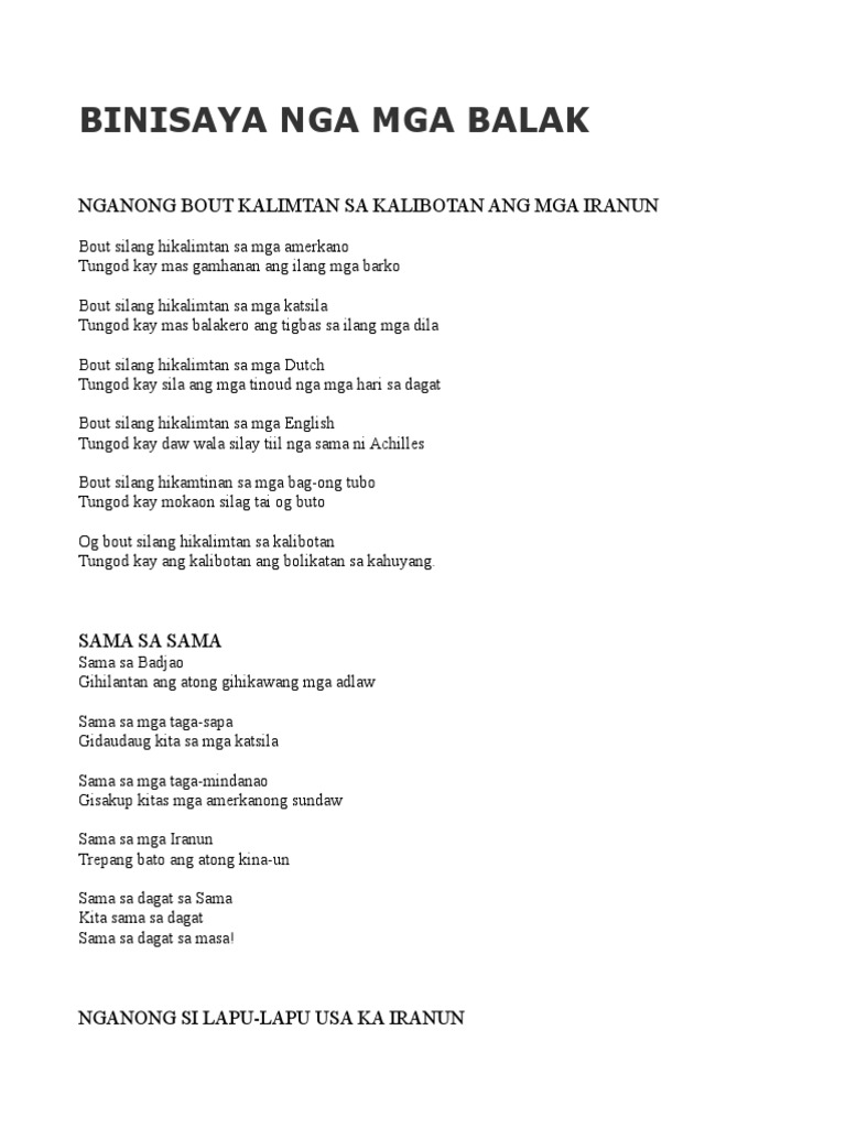 Binisaya Nga Mga Balak | PDF