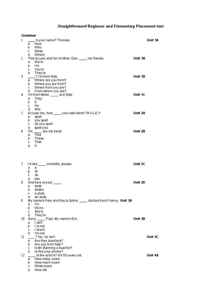 Basic Elementary Test | PDF | Leisure