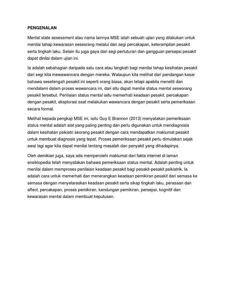 Mental State Examination | PDF | Pengembangan Diri