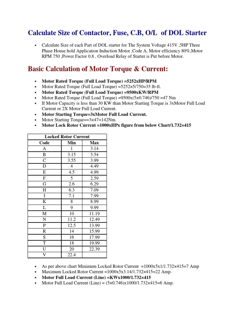 Calculate Size of Contactor CB FUSE OLR | PDF | Fuse (Electrical) | Relay