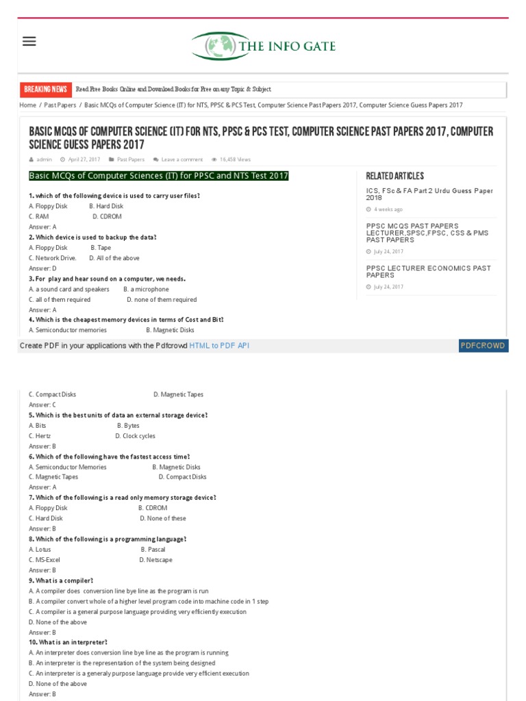 WWW Theinfogate Com Basic Mcqs of Computer Science It For NT | PDF | Disk Storage | Computer ...