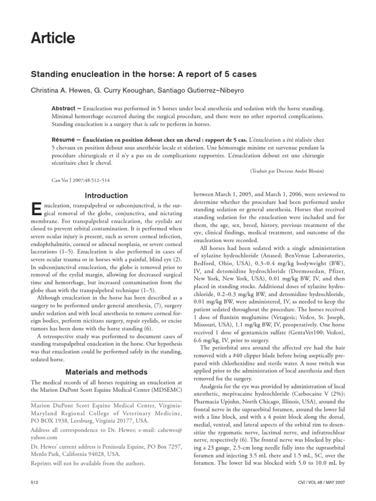 Standing Enucleation in Horses: A Retrospective Study of 5 Cases ...