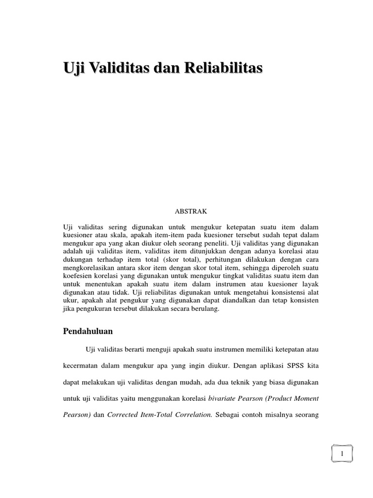 Uji Validitas Dan Reliabilitas | PDF