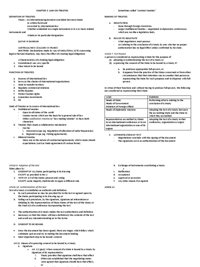 Chapter 3: Law On Treaties Definition of Treaties Making of Treaties ...