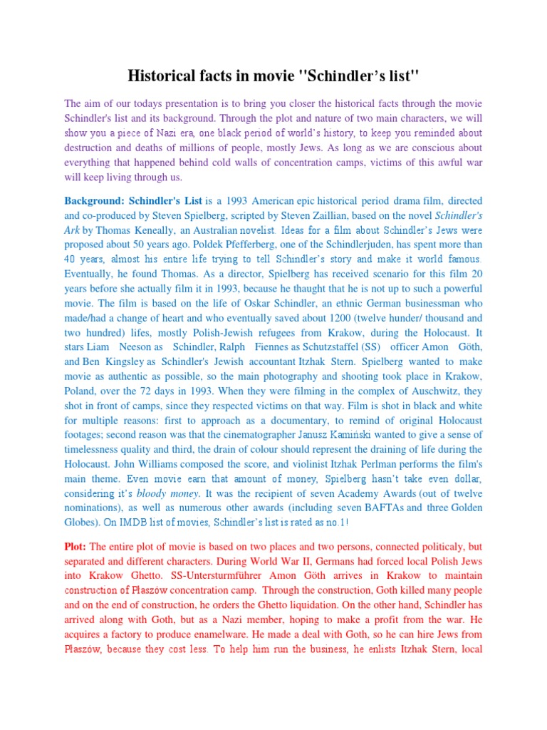 Historical Facts in Movie ''Schindler's List'' | PDF | The Holocaust ...