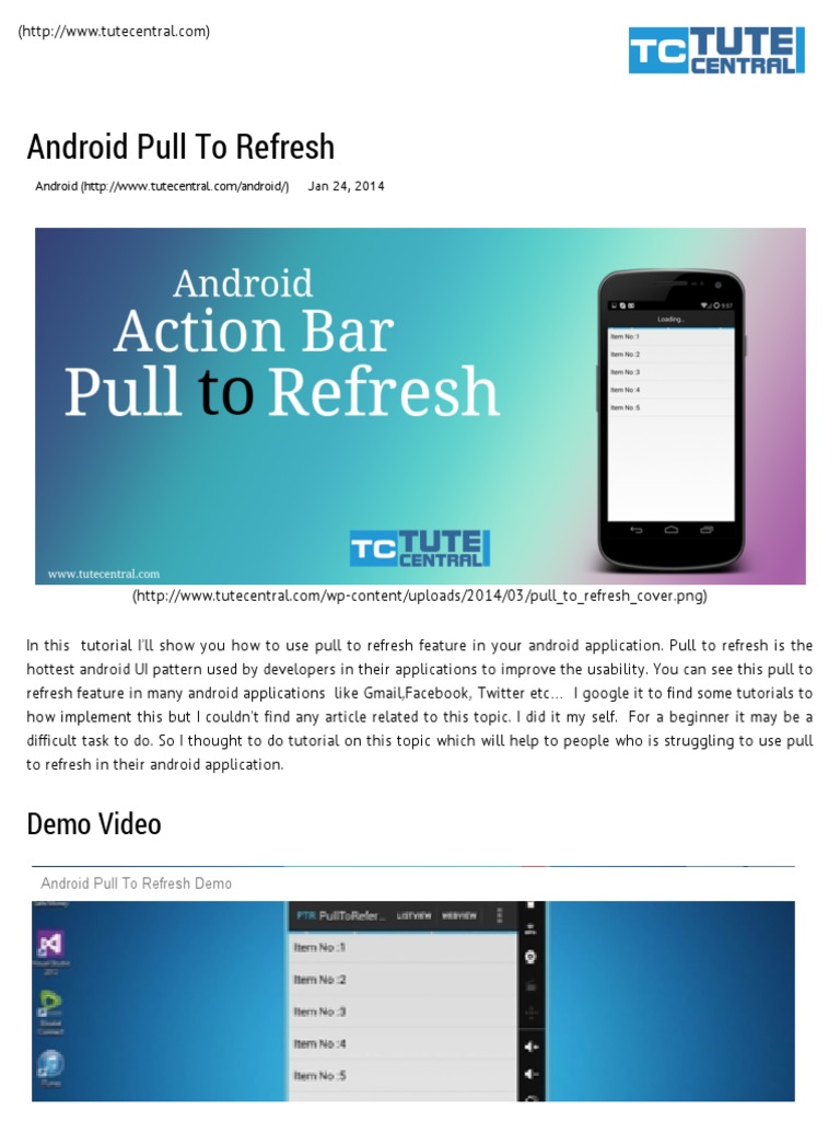 Android Pull To Refresh Tutorial - TuteCentral | PDF | Android (Operating System) | Library ...