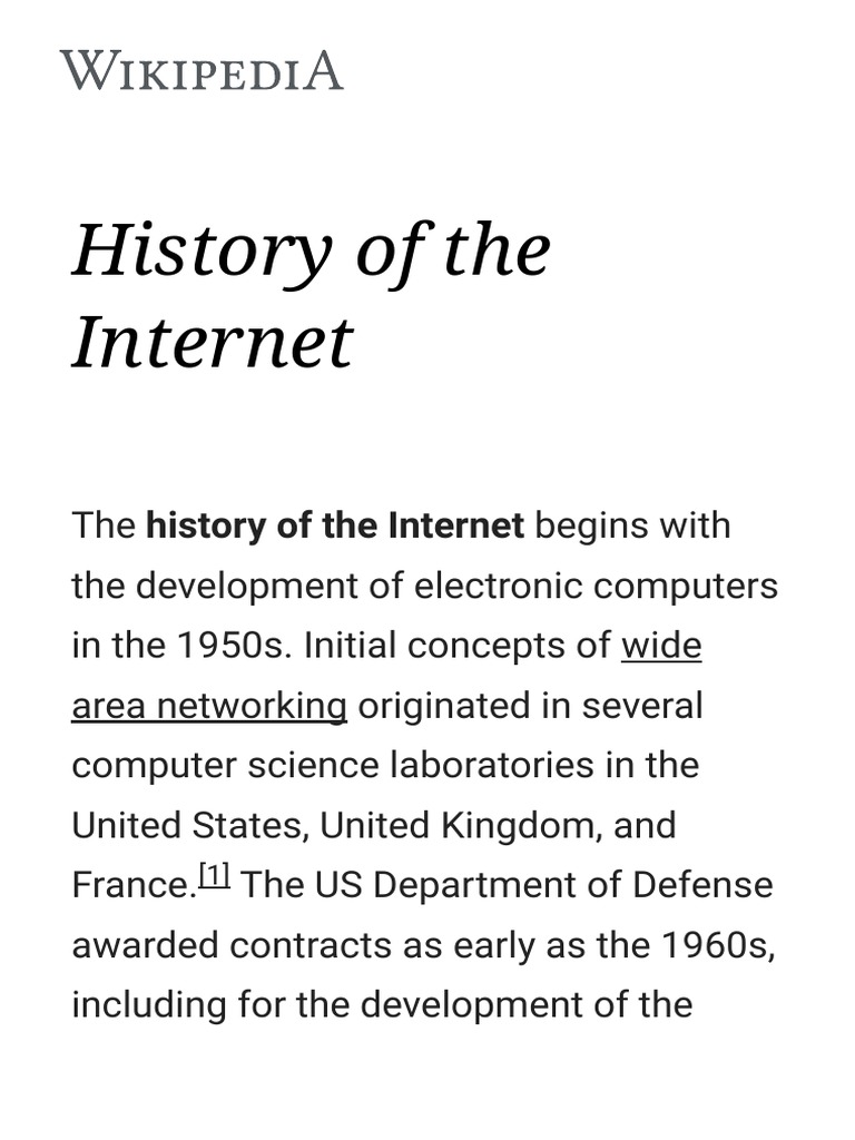 History of The Internet - Wikipedia | PDF | Packet Switching | Internet