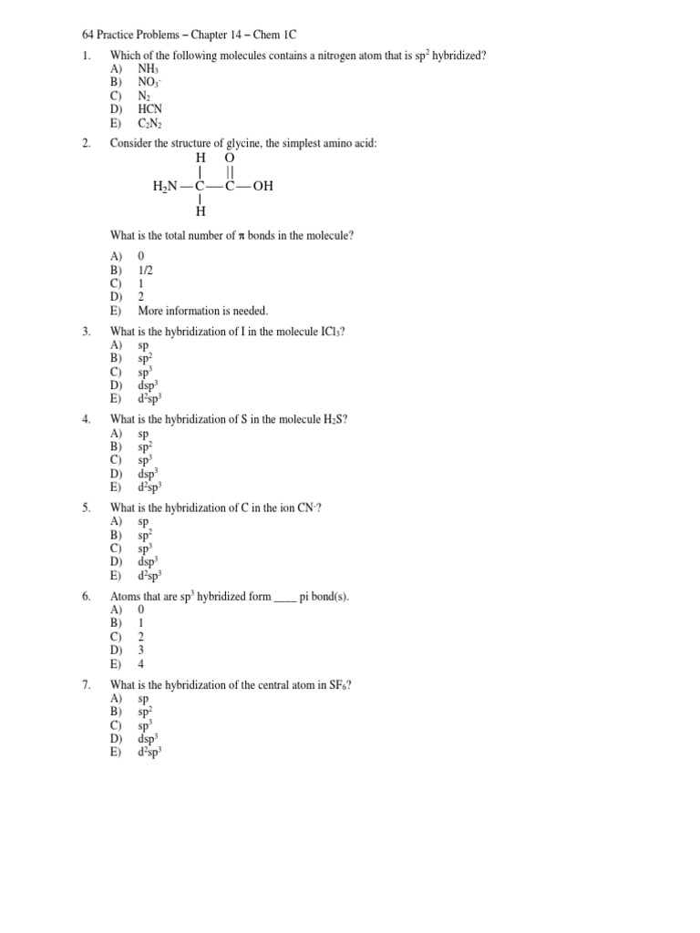64 Practice Problems For CH 14 | PDF | Molecular Orbital | Chemical Bond