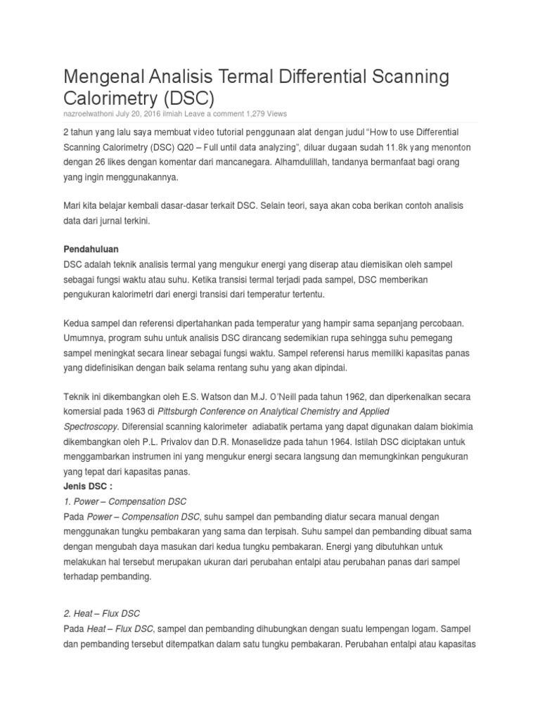 Mengenal Analisis Termal Differential Scanning Calorimetry | PDF