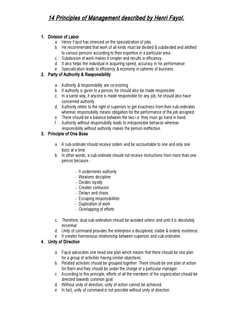 14 Principles of Management | PDF | Employment | Division Of Labour