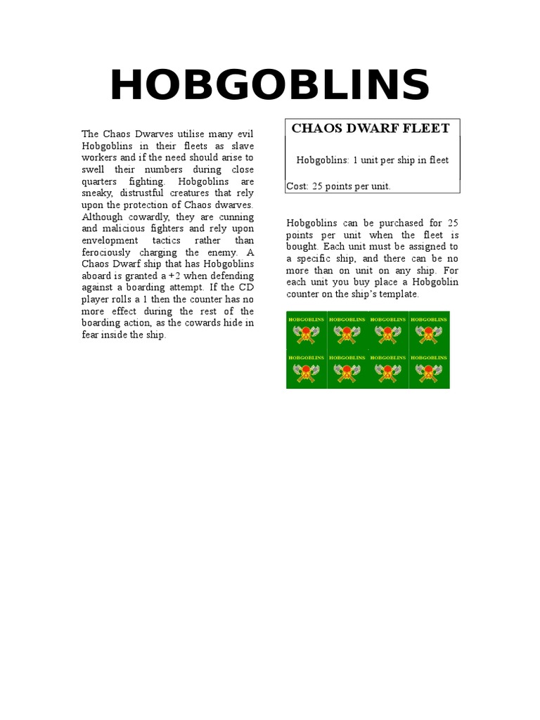 Hobgoblins: Chaos Dwarf Fleet | PDF