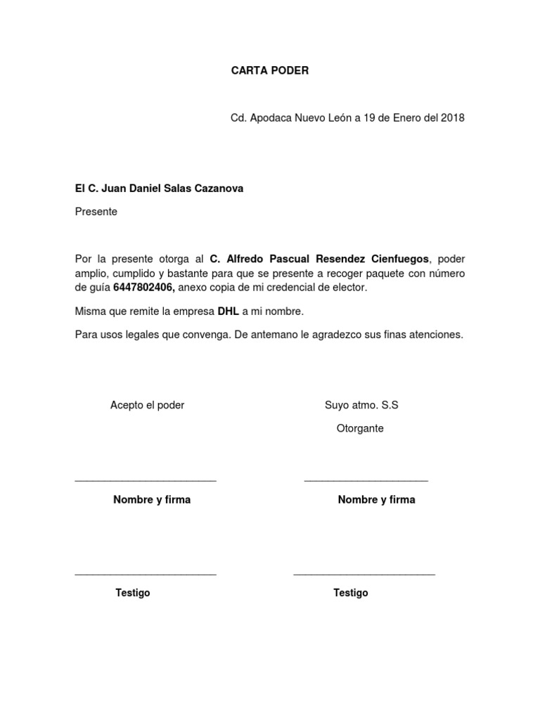 Carta Poder para Recoger Paquete DHL | PDF