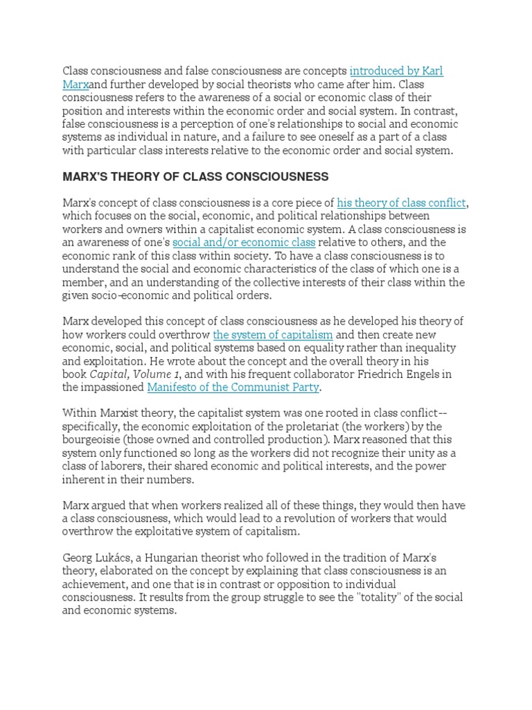 False Class Conciousness | PDF | Karl Marx | Capitalism