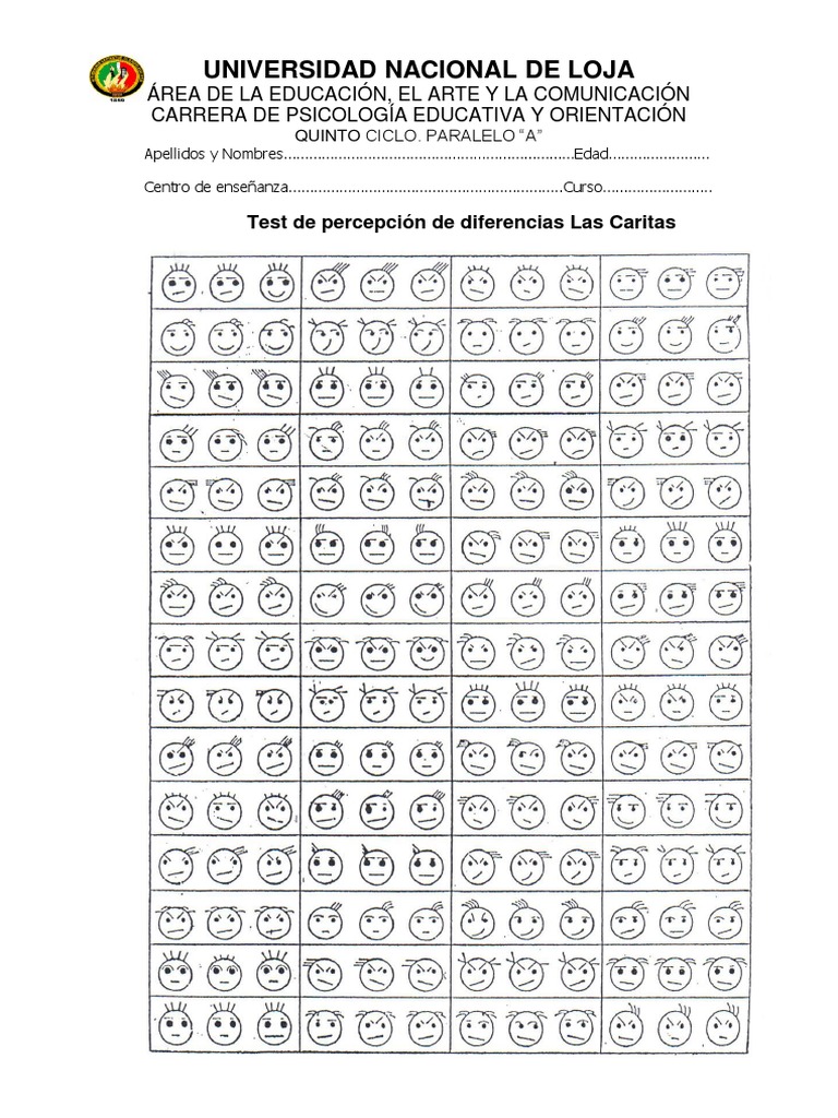 Test percepción diferencias Caritas UNL | PDF
