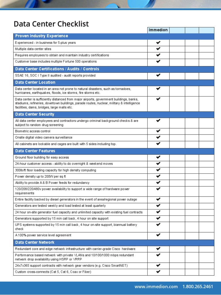 Data Center Checklist: Proven Industry Experience | PDF | Data Center ...