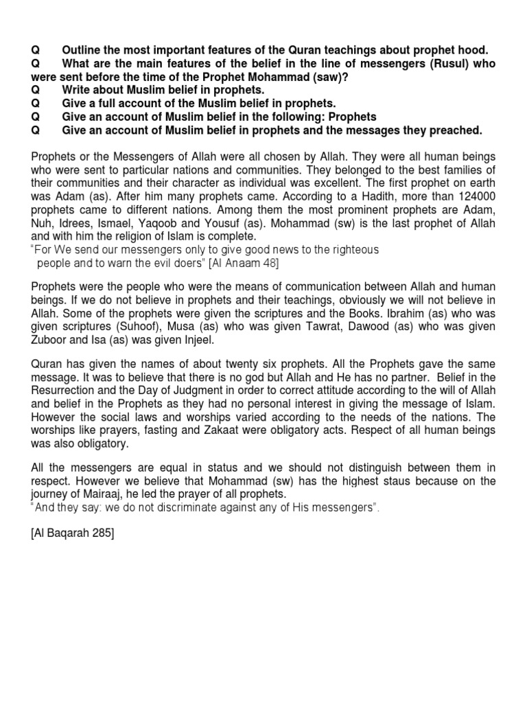 Question and Answer O Level Islamiyat | PDF