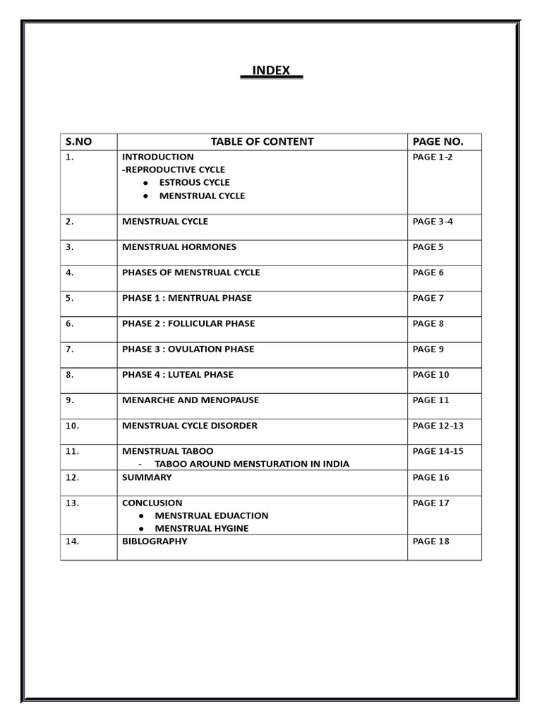 Biology Project Index | PDF | Menstrual Cycle | Animal Female ...