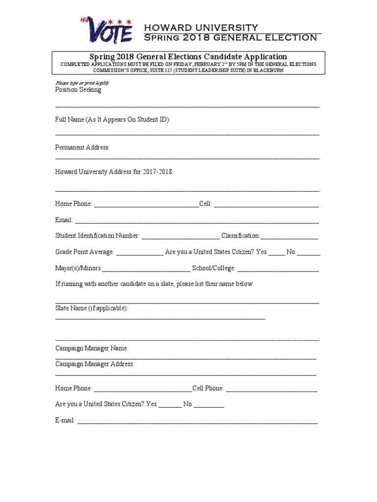 Spring 2018 Candidate App. | PDF | Voting | Elections