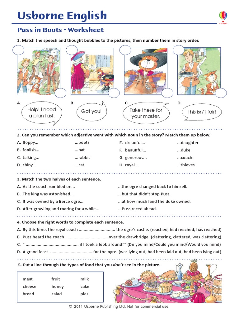 Puss in Boots Worksheet PDF | PDF | Rules | Language Mechanics