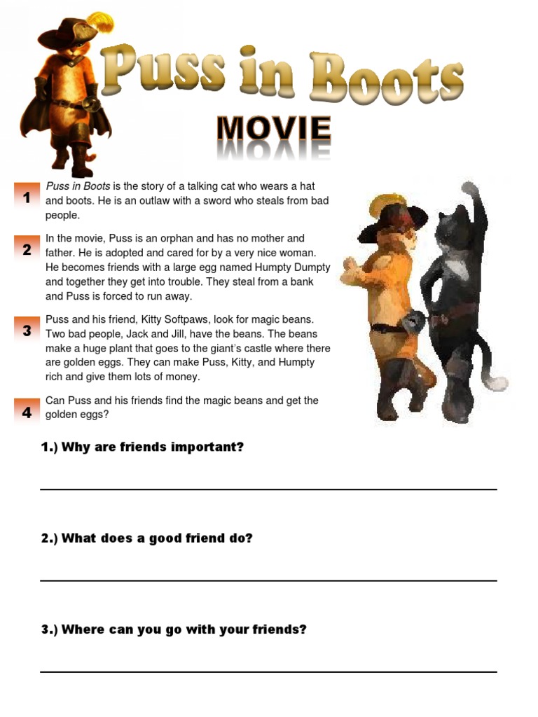 Puss in Boots Worksheet | PDF | Mystery, Thriller & Crime Fiction ...
