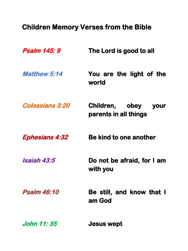 Children Memory Verses From The Bible | PDF