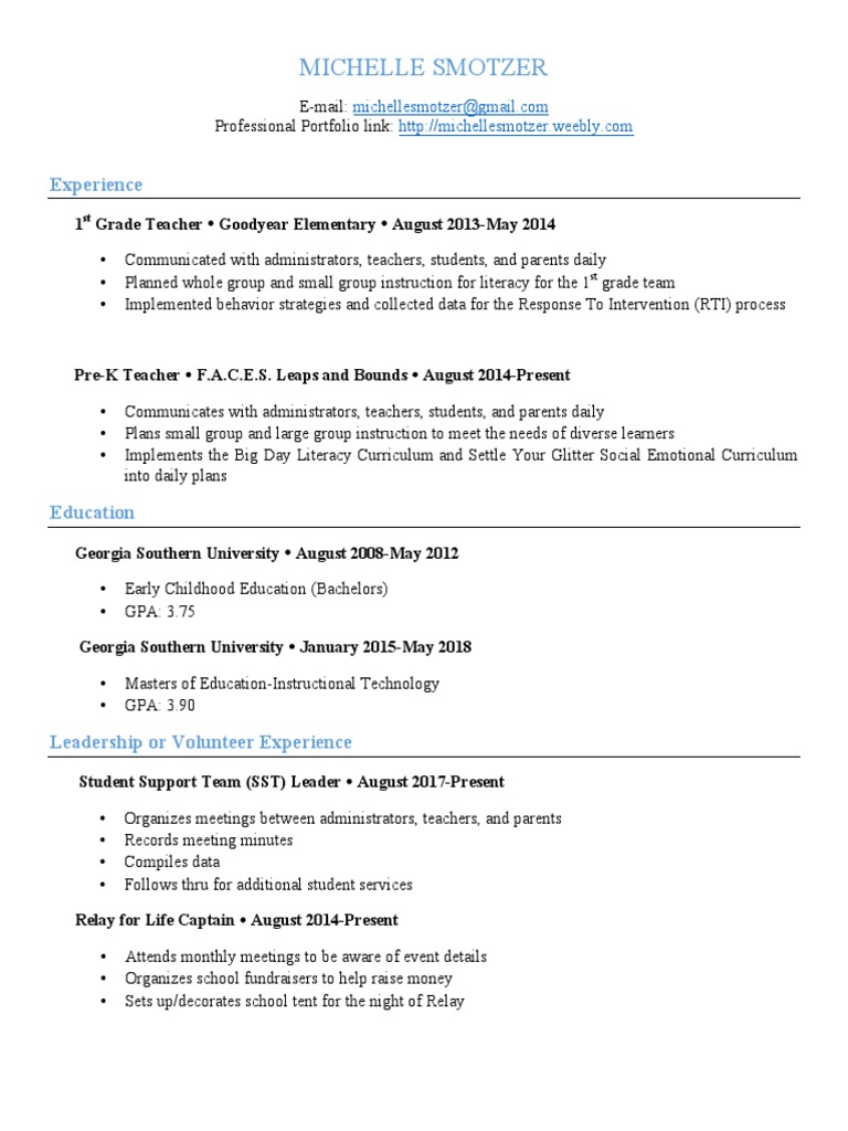 Michelle Smotzer: Experience | PDF | Social Science | Wellness