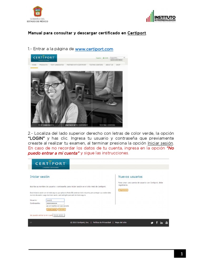 Manual para Consultar y Descargar Certificado en Certiport | PDF