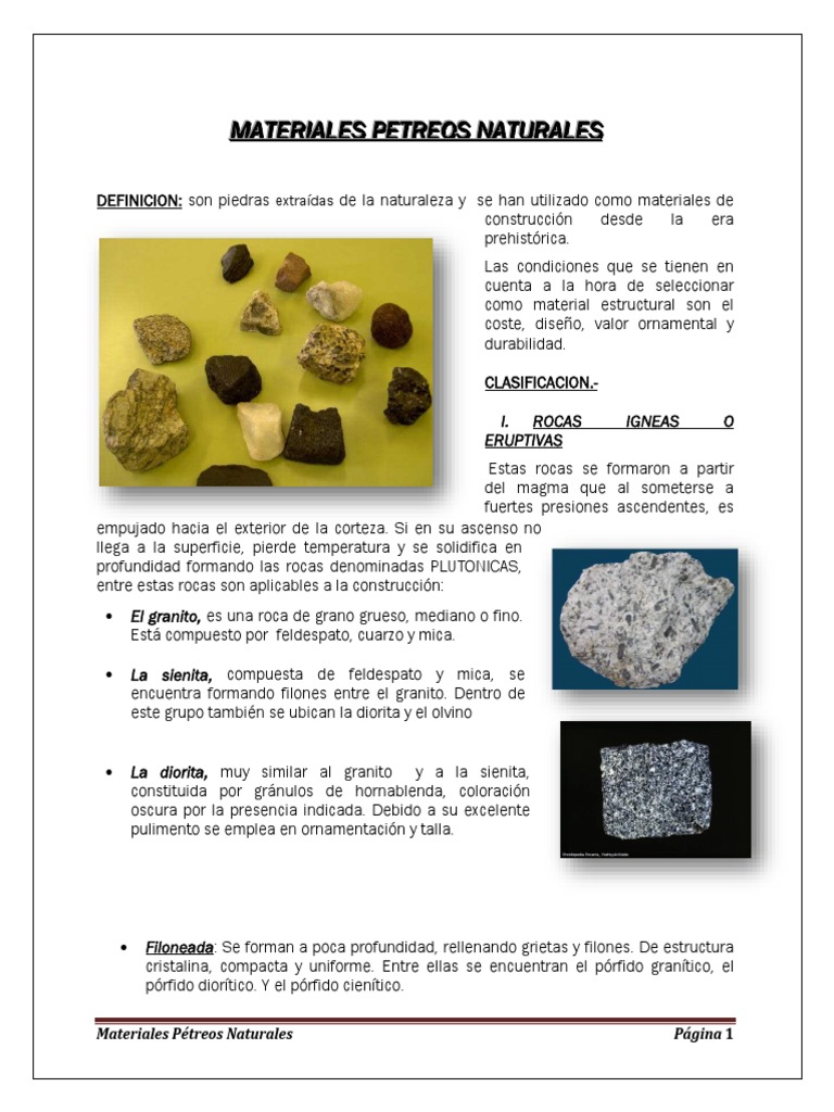 MATERIALES PETREOS NATURALES 2.docx | Granito | Roca (geología)