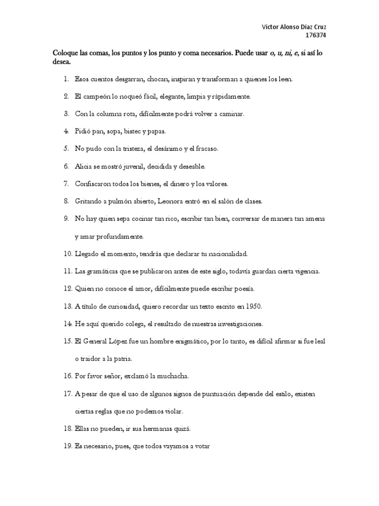 Ejercicios de Puntuación en Español | PDF | Ocio