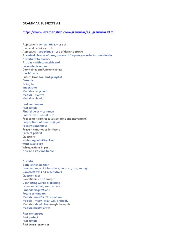 A2-B1 Grammar Guide for Learners | PDF | Verb | Adverb