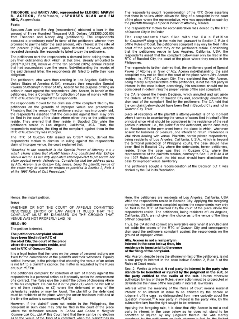 Theodore and Nancy Ang, Represented by Eldrige Marvin B. ACERON ...