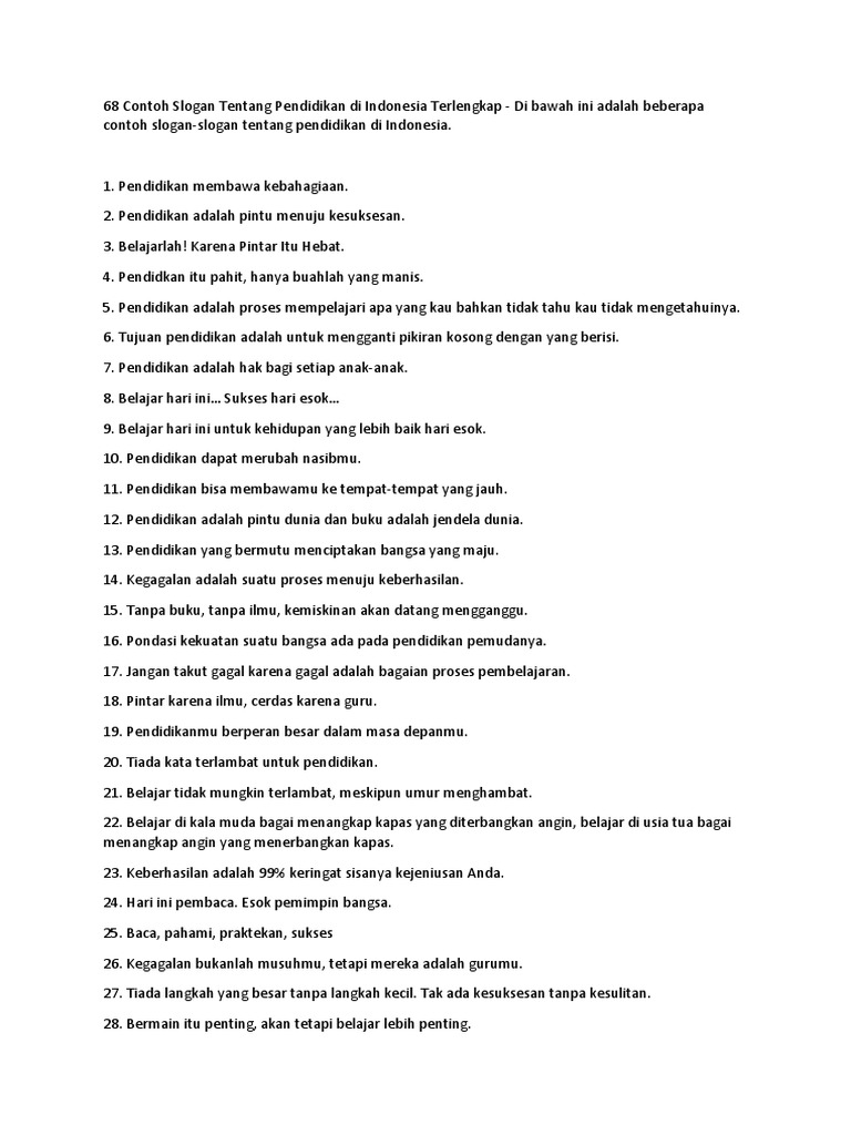 Contoh Slogan Tentang Pendidikan Di Indonesia Terlengkap | PDF