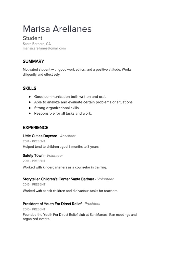 Student Resume of Marisa Arellanes | PDF | Language Arts & Discipline