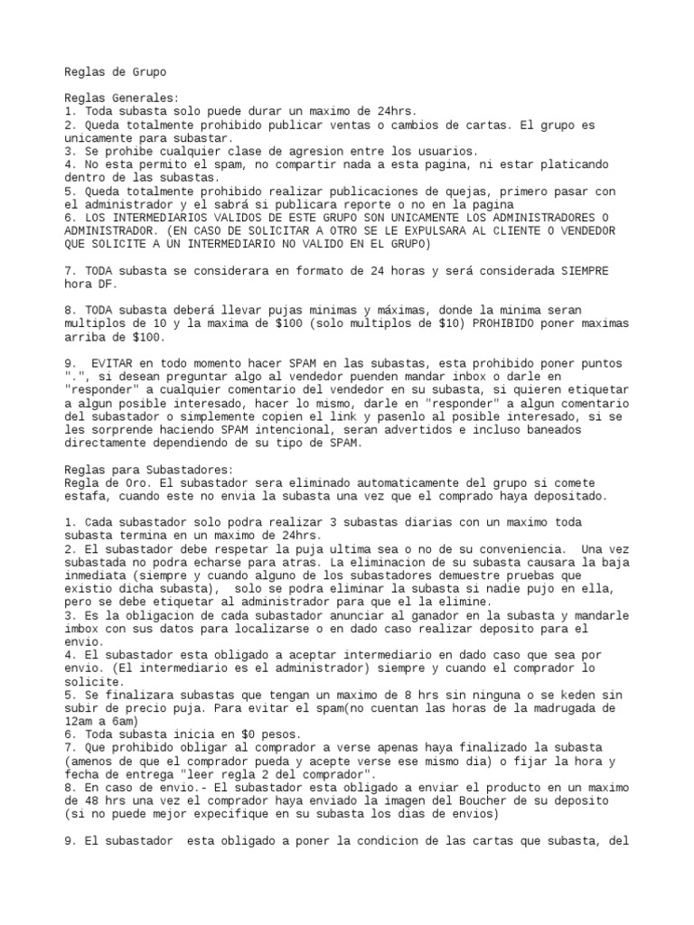 Reglas | PDF | Subasta | Spamming