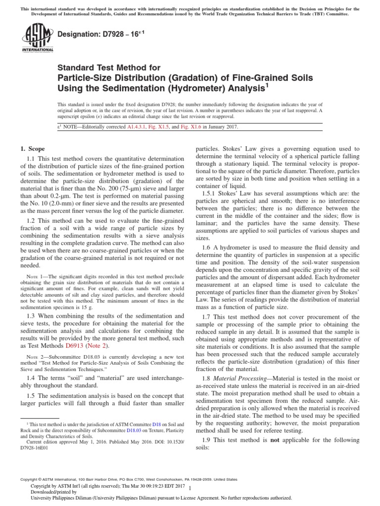 Standard Test Method For Particle-Size Distribution of Fine-Grained ...