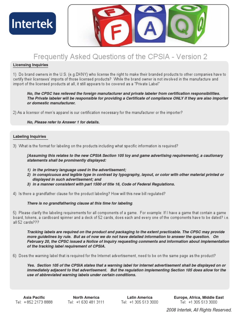 CPSIA FAQs: Licensing, Labeling, Testing | PDF | Polyvinyl Chloride ...