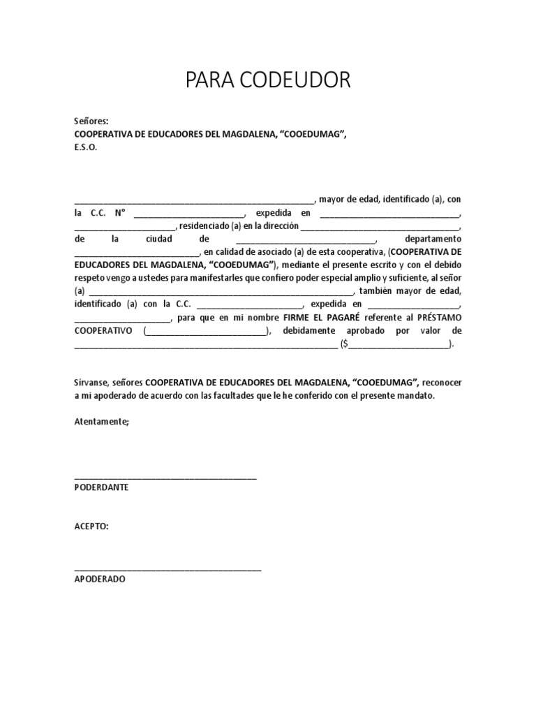 Formato Codeudor Cooedumag | PDF