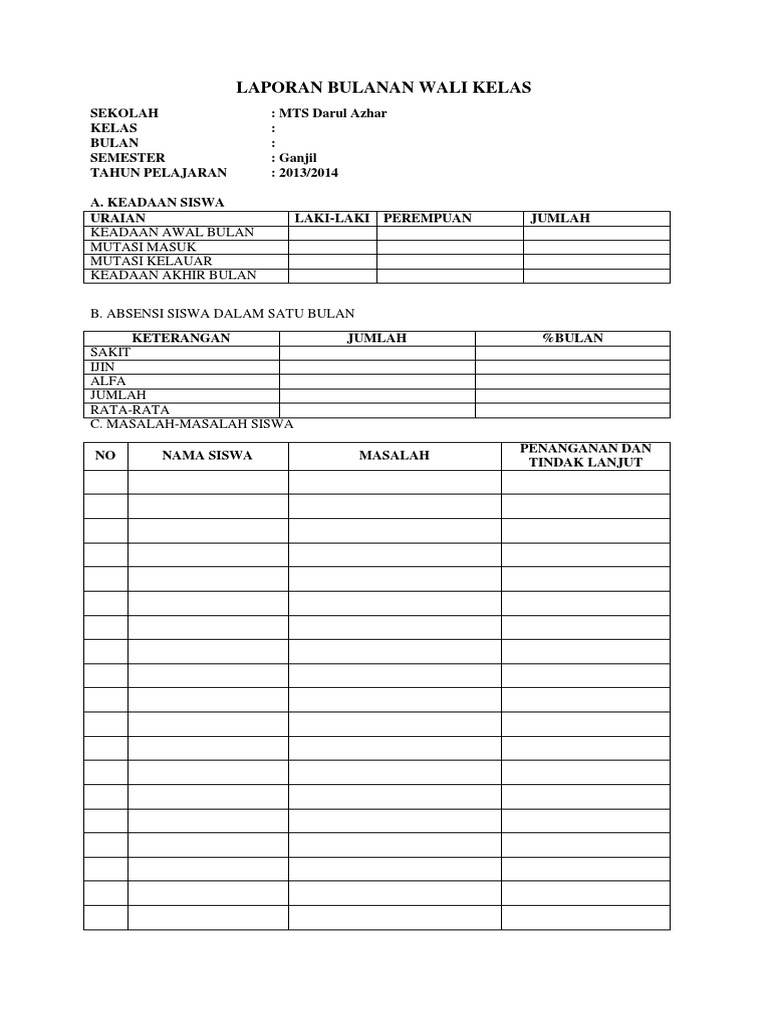 Laporan Wali Kelas Asli | PDF