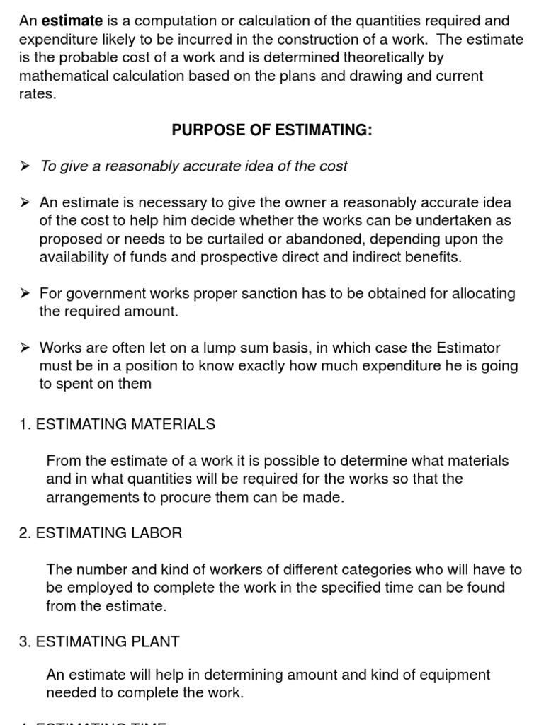Types and Purpose of Estimating-Rs | PDF | Units Of Measurement | Business