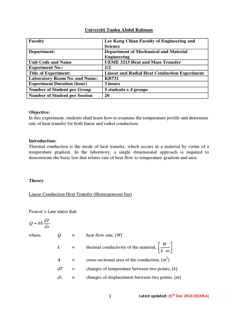 Experiment 1 Linear and Radial Heat Conduction PDF | PDF | Thermal ...
