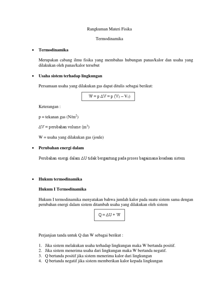 Rangkuman Materi Fisika Termodinamika | PDF