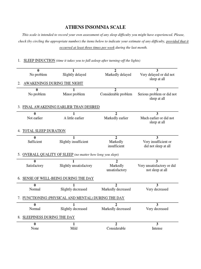 Athens Insomnia Scale English | Download Free PDF | Sleep ...