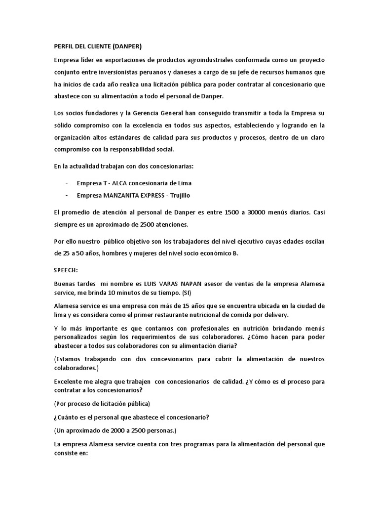 Perfil Del Cliente Danper | PDF | Calidad (comercial) | Lima