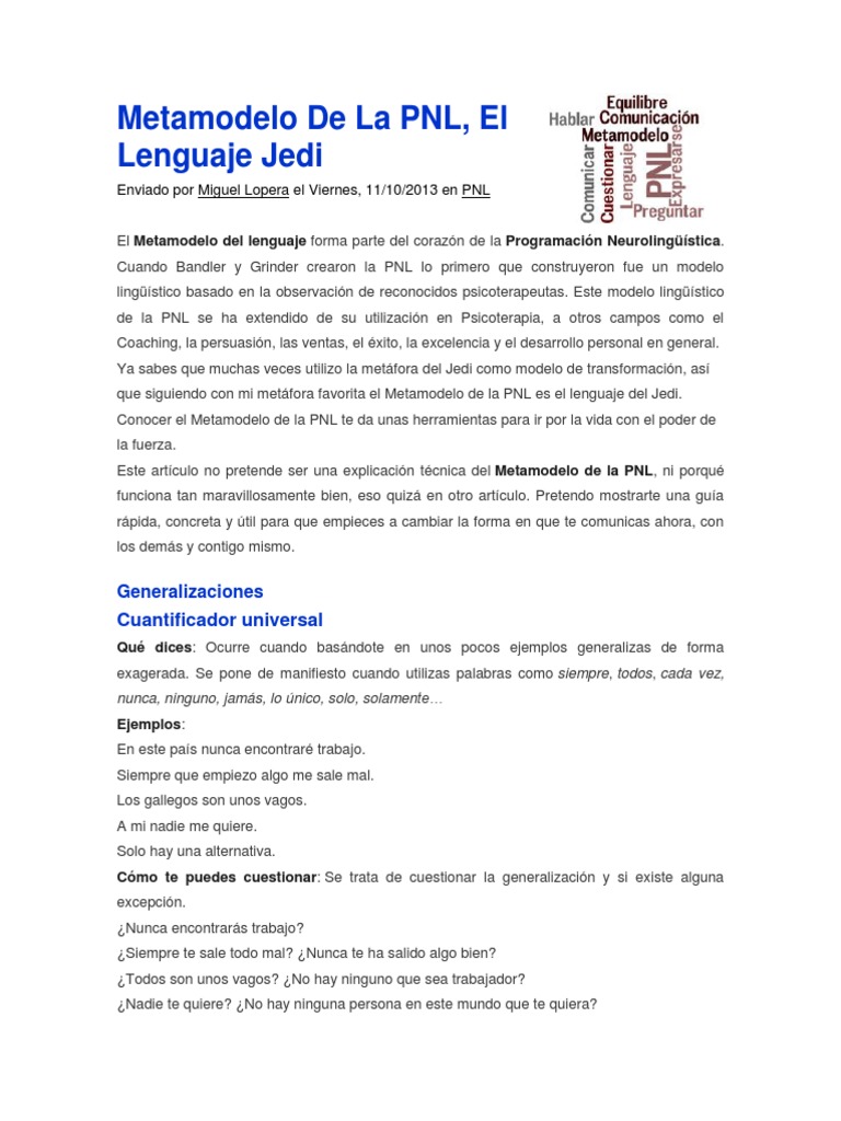 Metamodelo PNL: Guía de Comunicación Efectiva | PDF | Programación ...