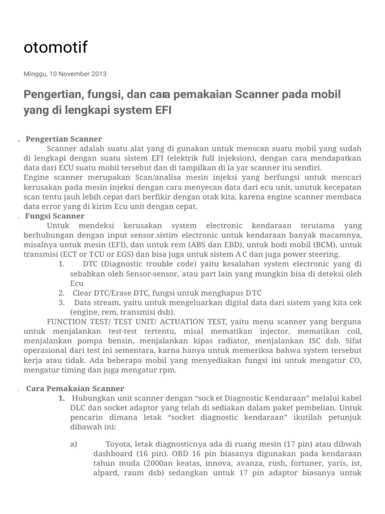Otomotif Pengertian, Fungsi, Dan Cara Pemakaian Scanner Pada Mobil Yang ...