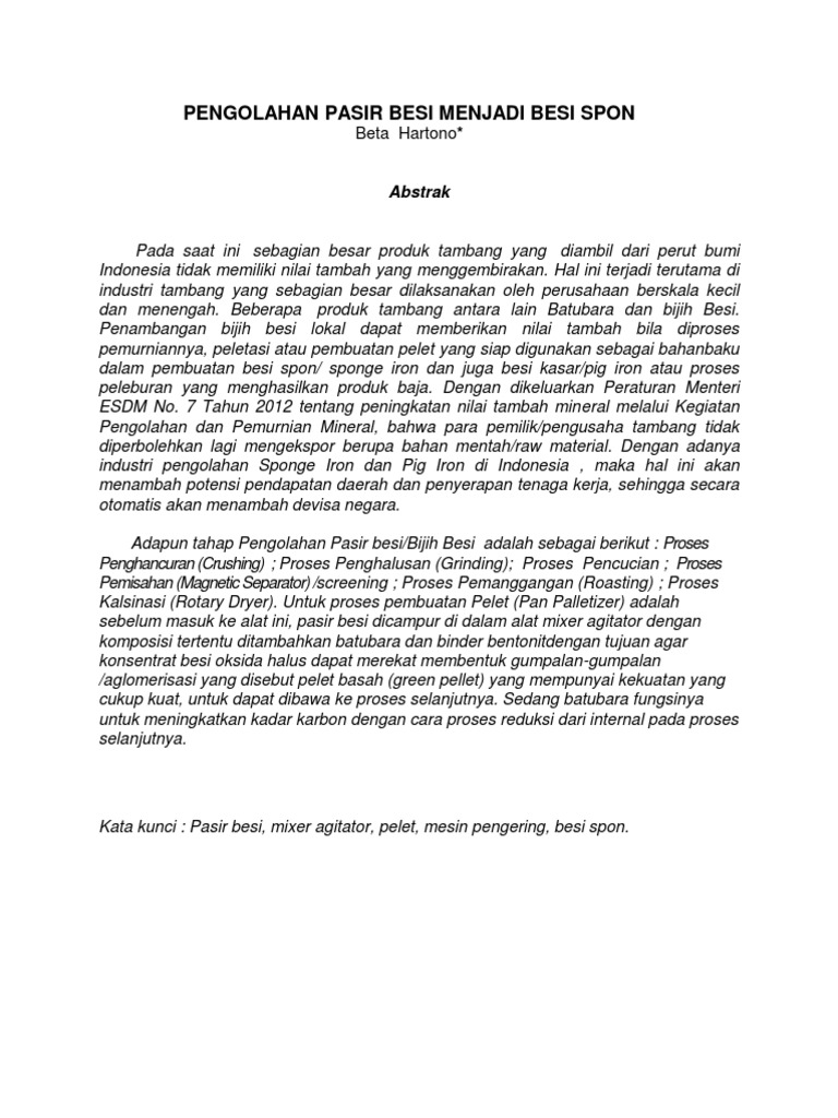 Pengolahan Pasir Besi Menjadi Besi Spon | PDF | Teknologi & Rekayasa